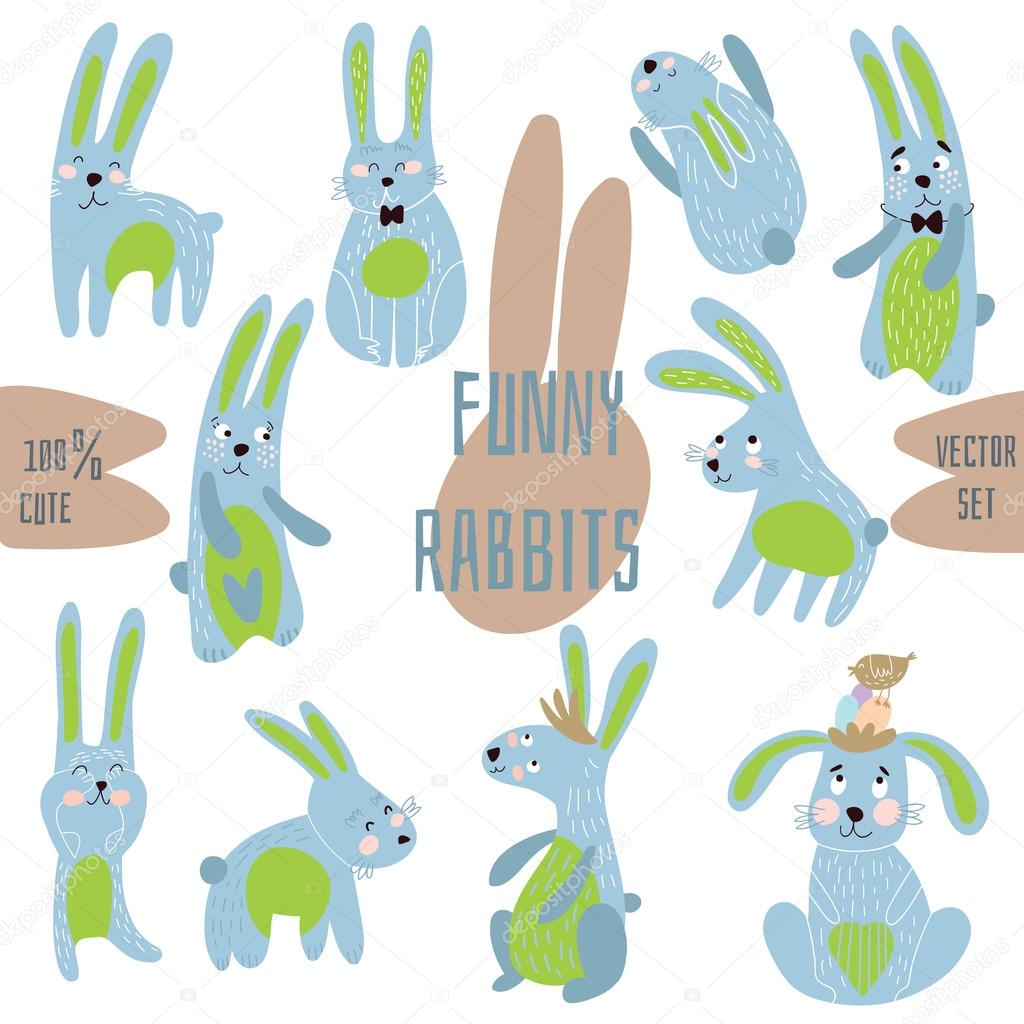 Funny set- ten rabbits. Stock Vector Image by ©ovocheva #83761338