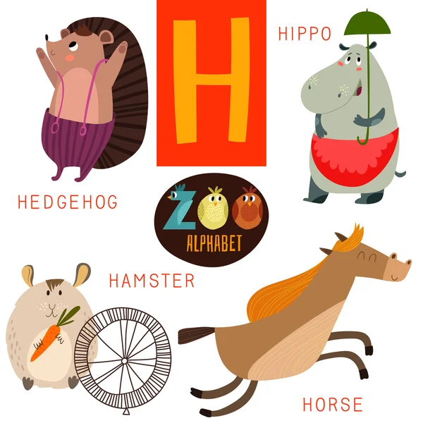 Cute cartoon funny zoo alphabet in vector. O, p, q, r, s, t letters ...