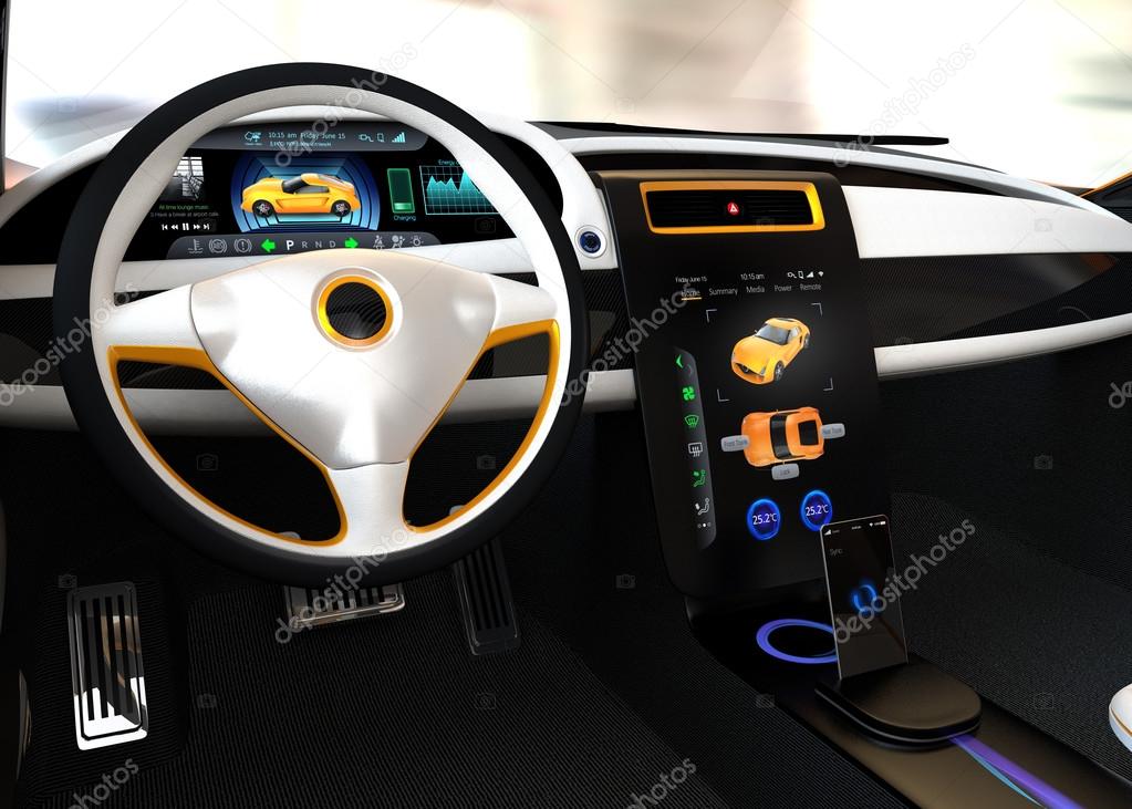 Electric vehicle center display Interface concept Stock Photo by ...