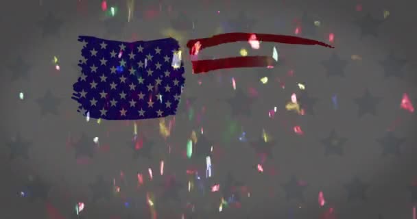 Animación Confeti Multicolor Cayendo Sobre Bandera Americana Concepto ...