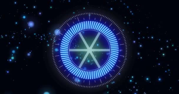 Animation Blue Circular Scope Scanning Glowing Particles Floating Black Communication — Stock ...