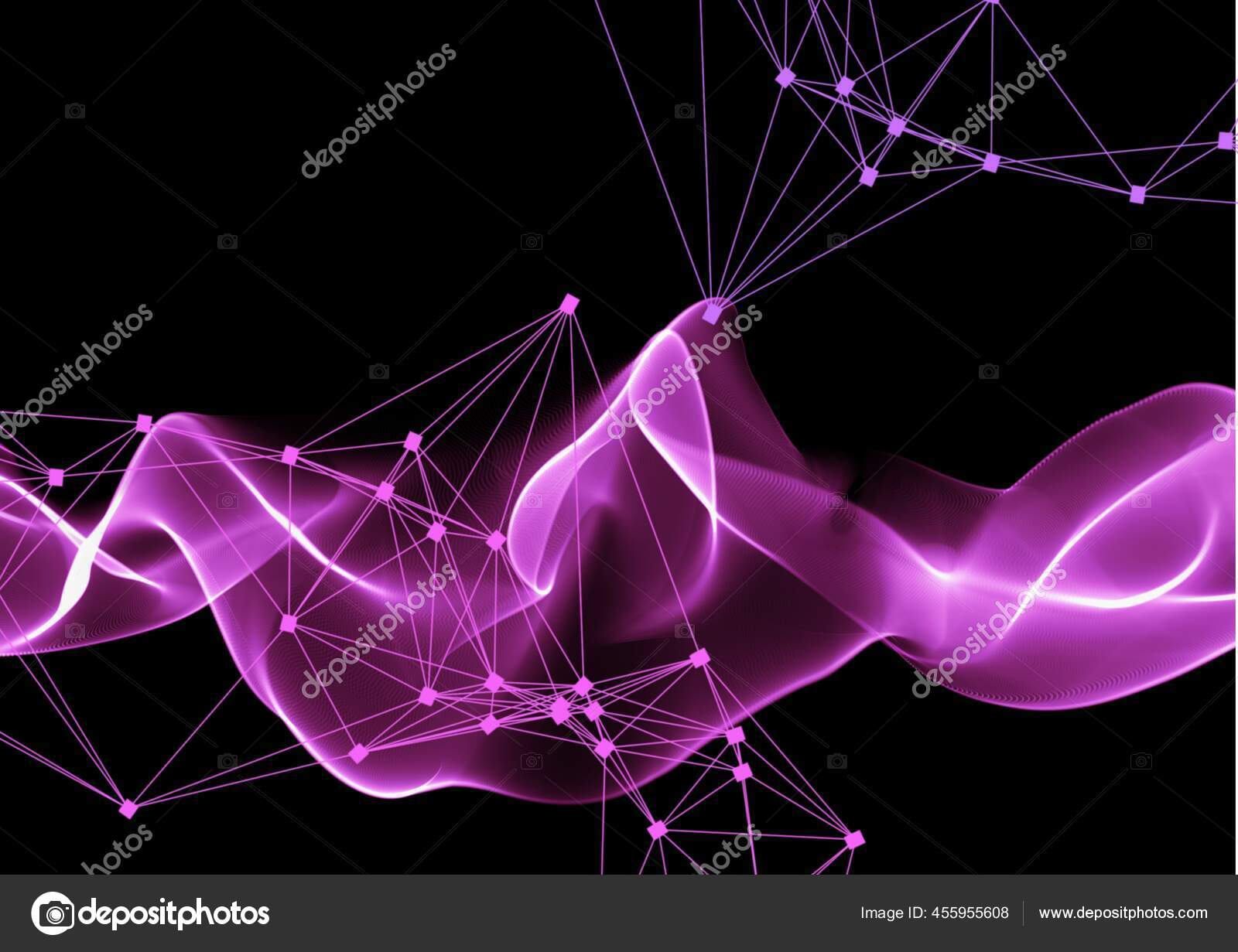 Pink Network Connections Digital Waves Black Background Global ...