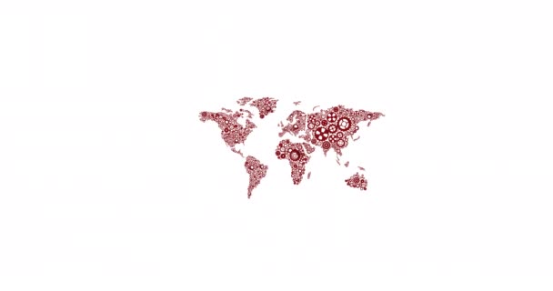 Animation Red White World Map Formed Cogs White Background Global ...