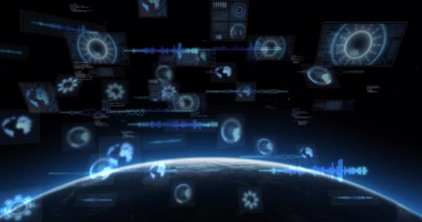 Animation Scopes Scanning World Map Data Processing Screens Globe Glowing — Stock Video ...