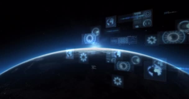 Animation Scopes Scanning Data Processing Screens Globe Glowing Horizon Global — Stock Video ...
