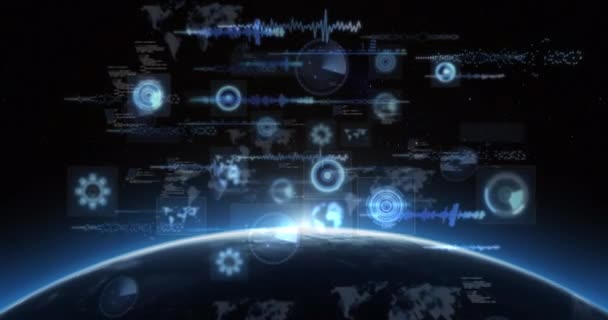 Animation Scopes Scanning World Map Data Processing Screens Globe Glowing — Stock Video ...