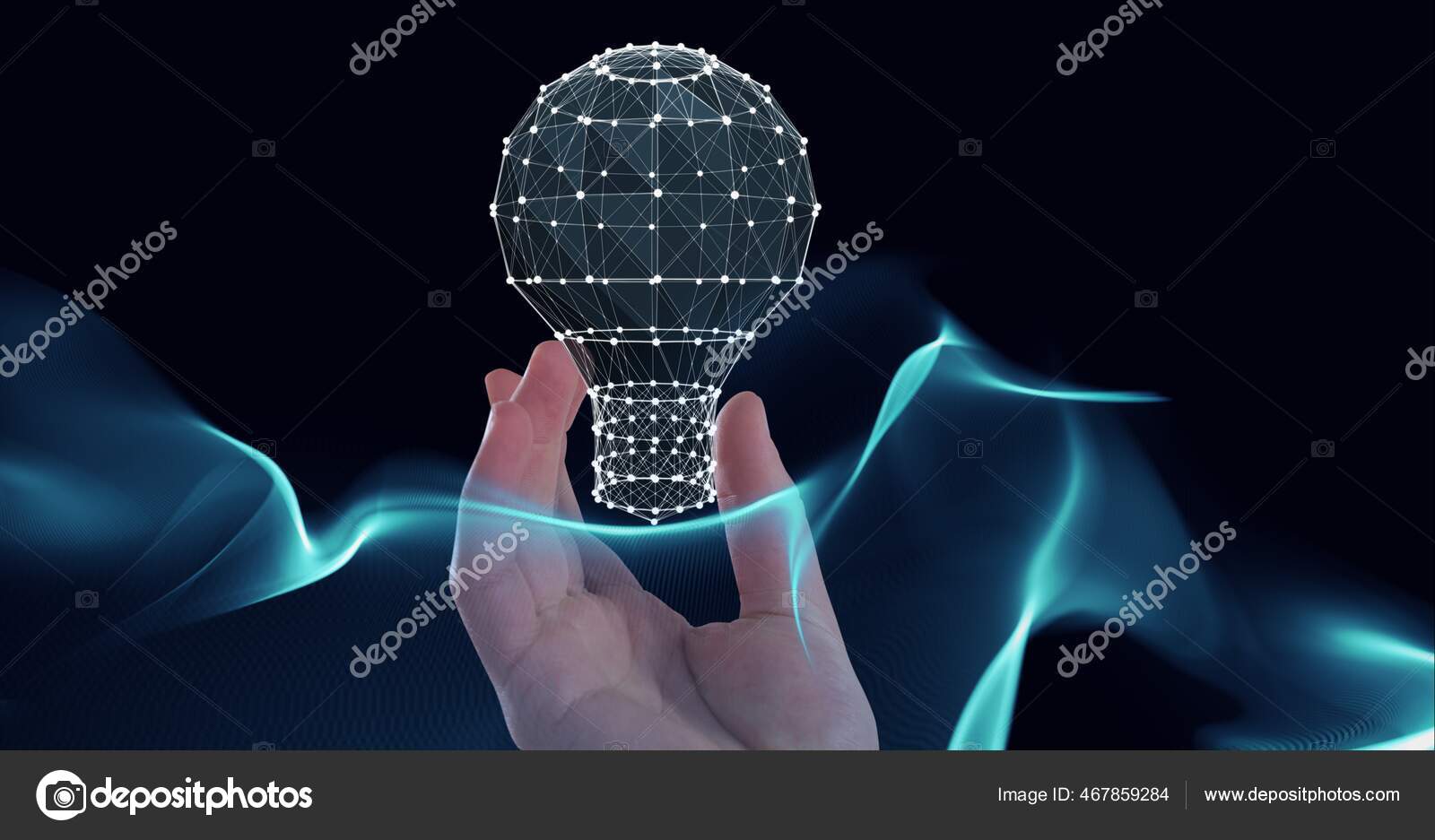 Composition Hand Holding Light Bulb Network Connections Blue Light Trails Stock Photo by ...