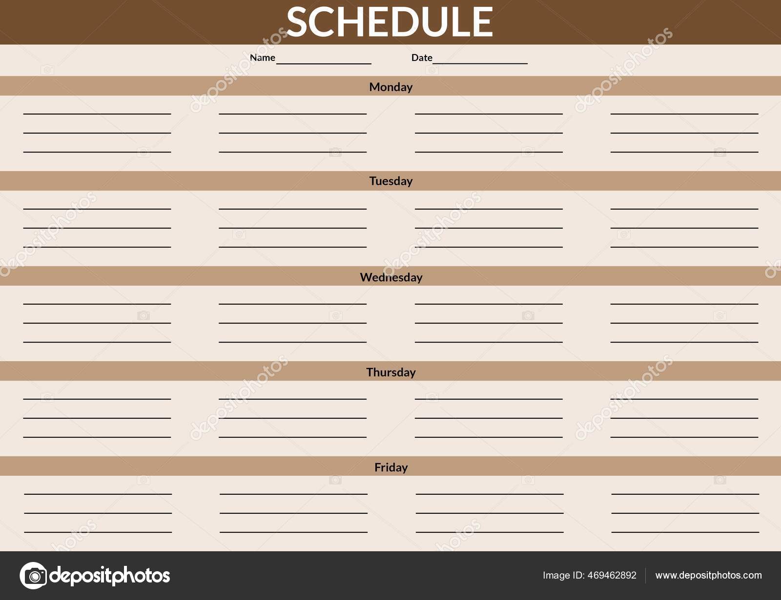 Composition Schedule White Text Days Week Grid Black Brown Beige ...