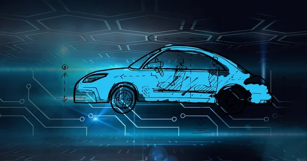 Composition Digital Hexagons Blue Spots Orange Car Drawing Global ...