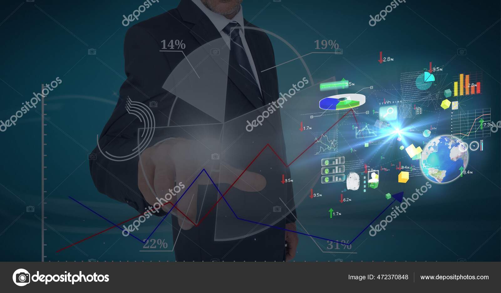 Composition Businessman Touching Interactive Screen Global Business ...