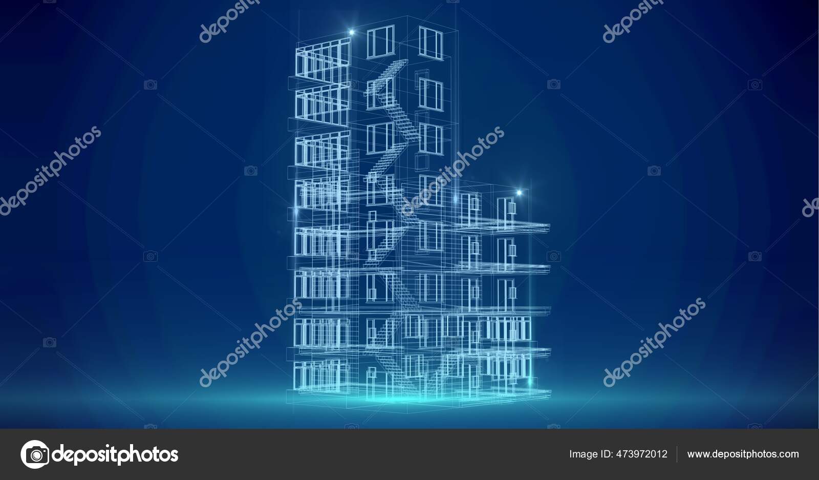 Composition Network Light Trails Drawing Modern Building Blue ...