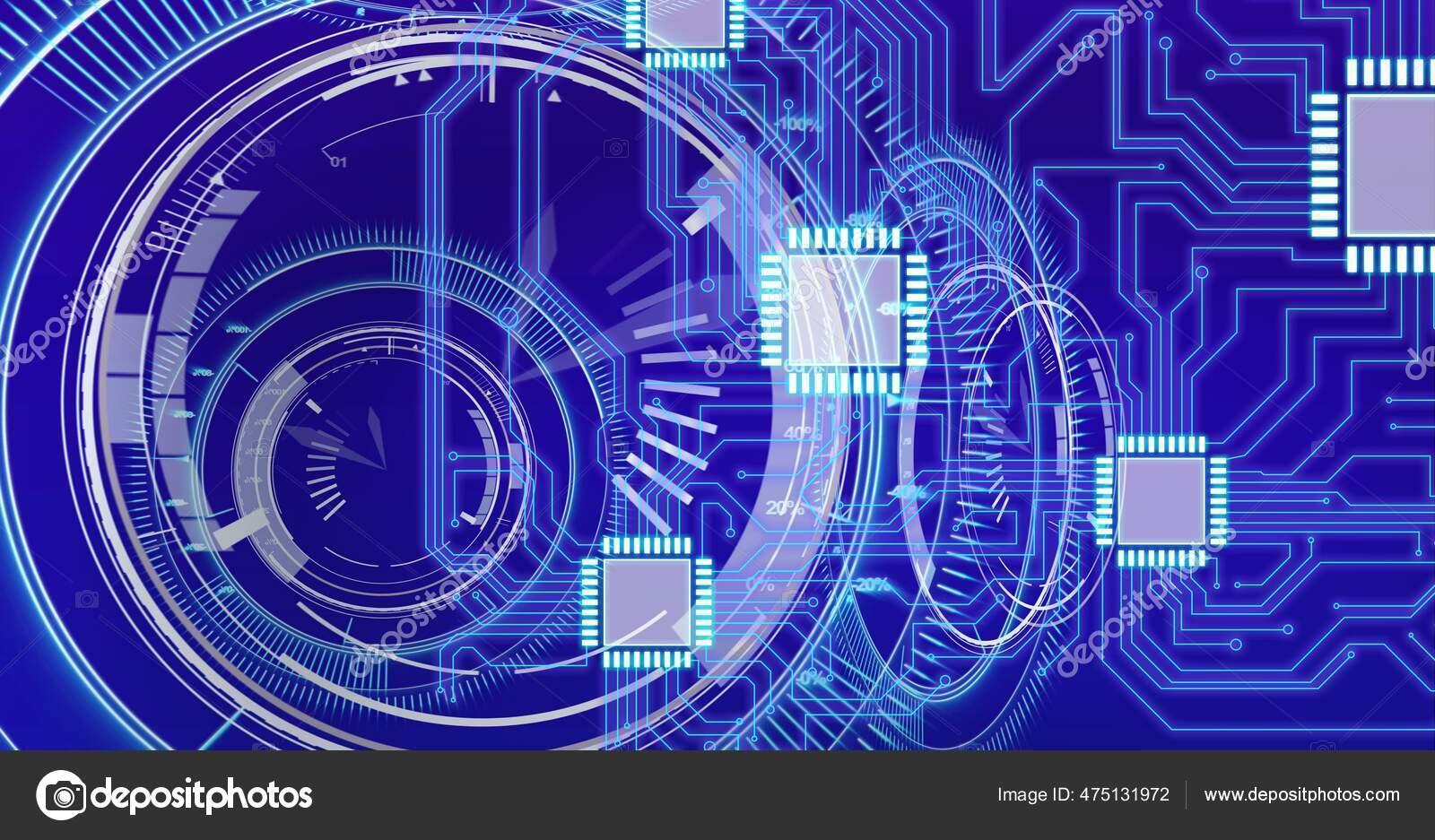 Composition Computer Motherboard Circuits Microchips Circular Scopes ...