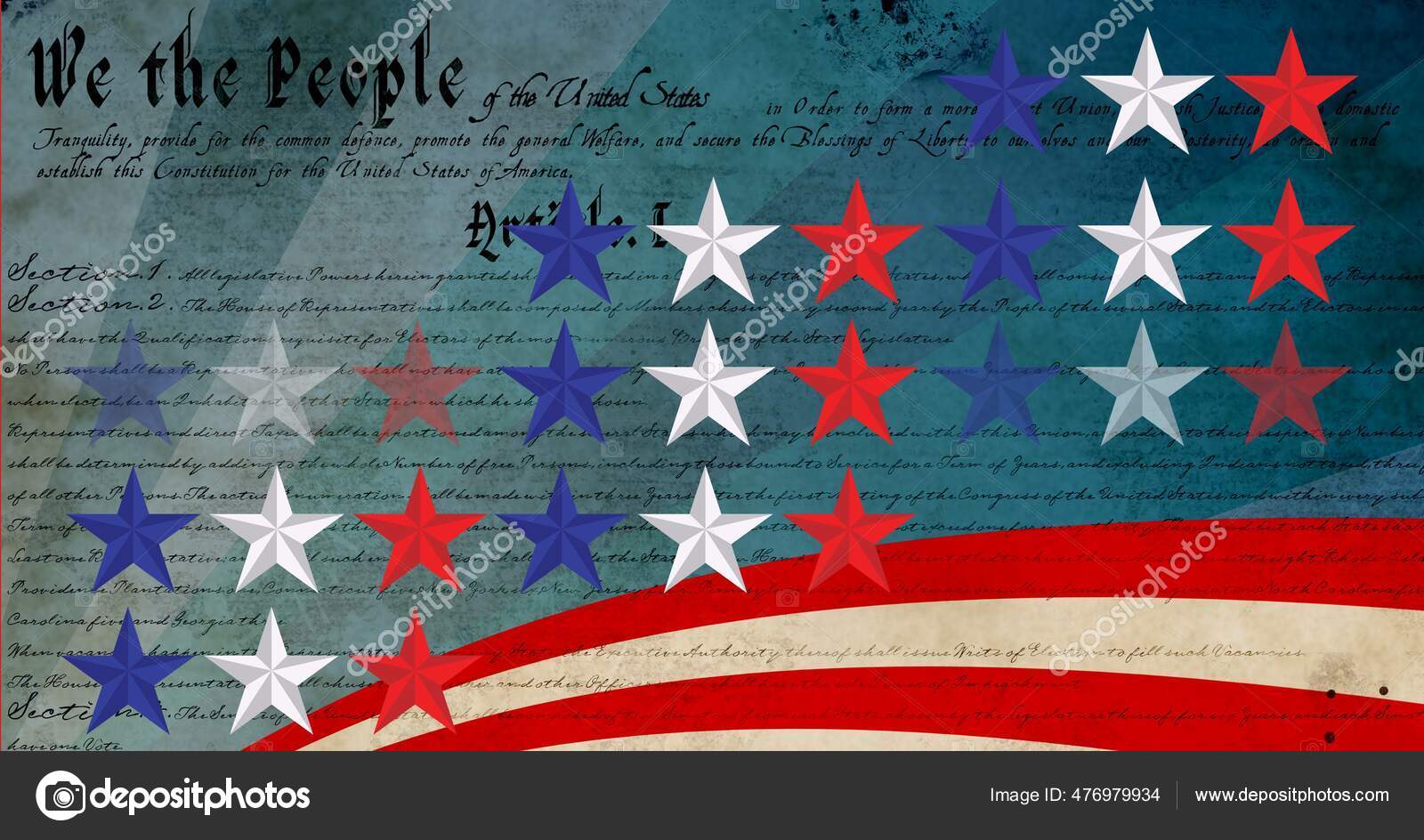 Multiple Colorful Stars American Constitution Text Background American ...