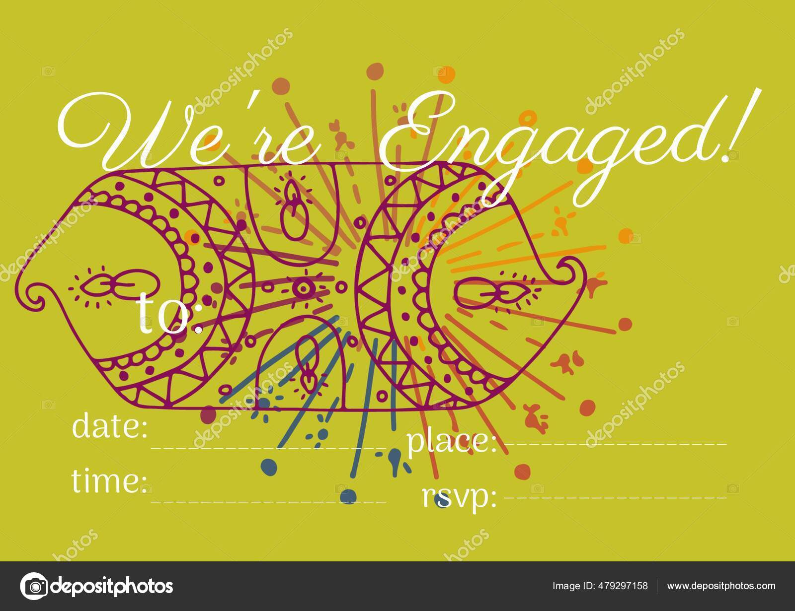 Engaged Text Copy Space Decorative Floral Designs Yellow Background ...