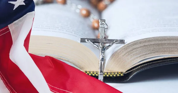 American Flag Cross Rosary Bible Black Background American Patriotism ...