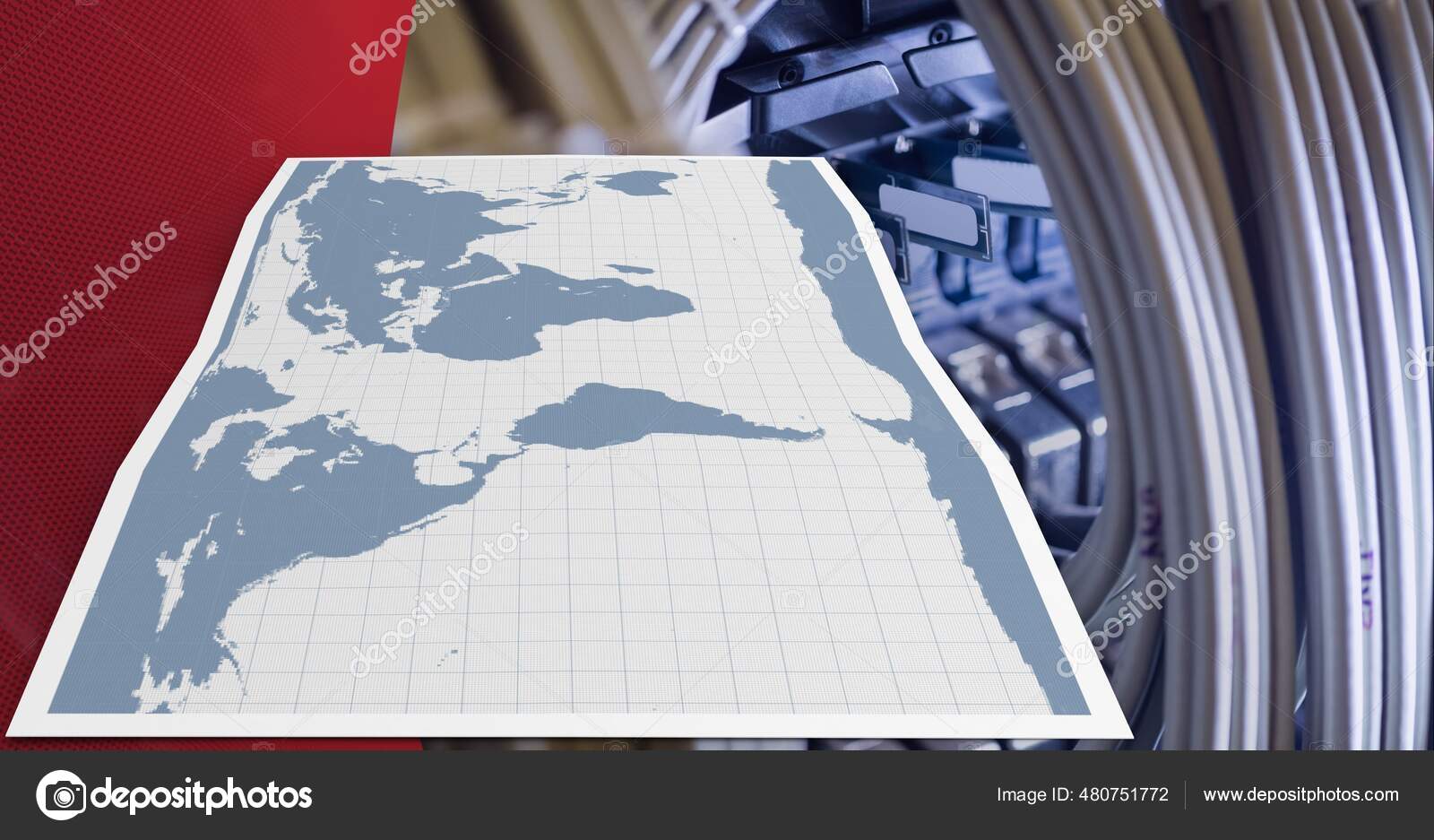 World Map Close Computer Server Red Technology Background Cyber ...