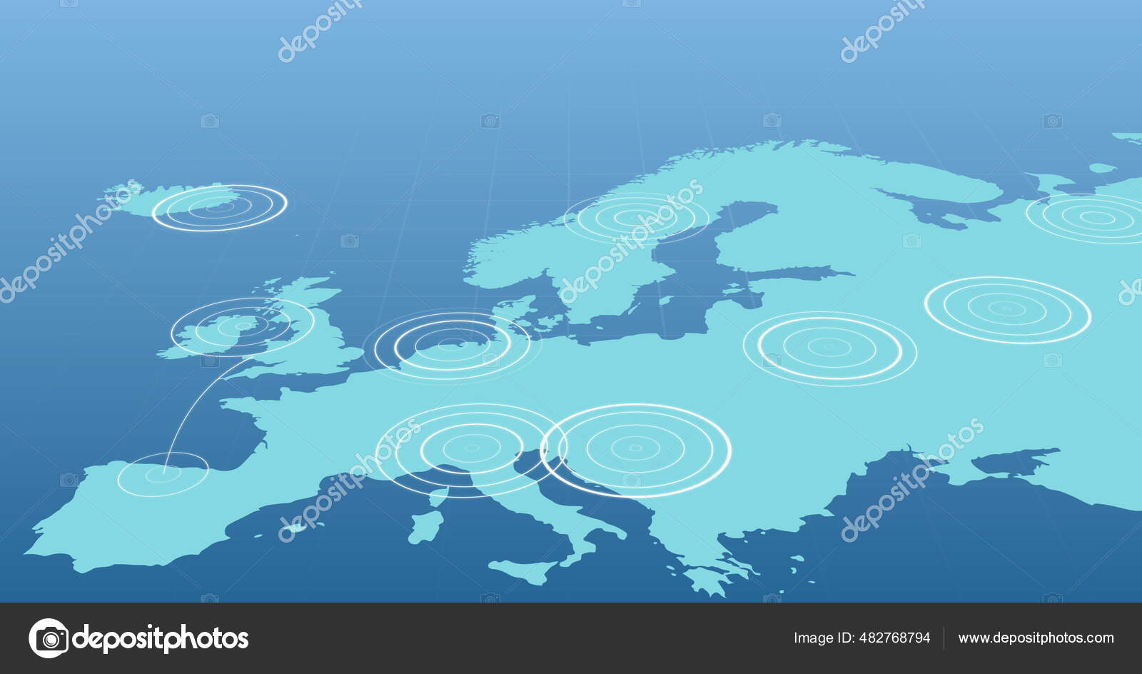 Blue Map Europe Radiating White Concentric Circles Spreading ...