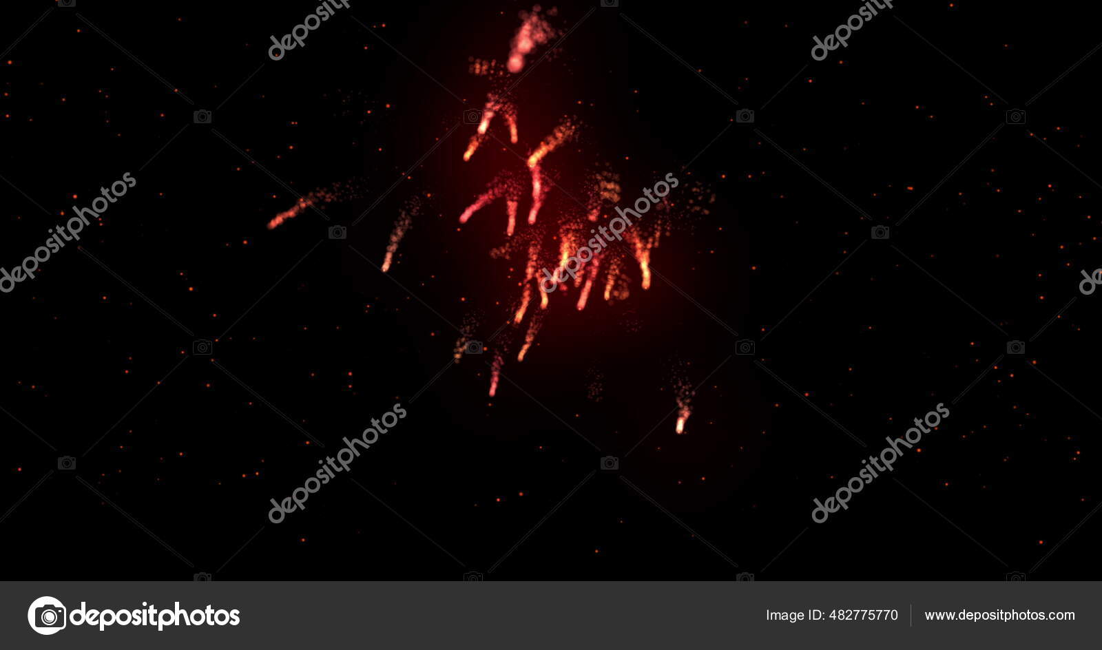 Glowing Red Firework Exploding Black Background Defocussed Blue Spots ...