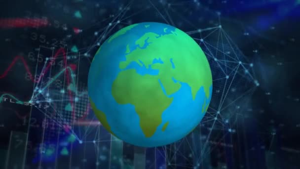 Animation Globe Rotating Network Connections Data Processing Black Background Global Stock Video ...