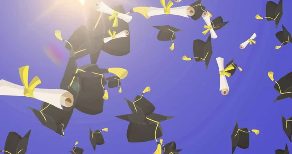 Composition Multiple Graduation Hats Purple Background Education School ...
