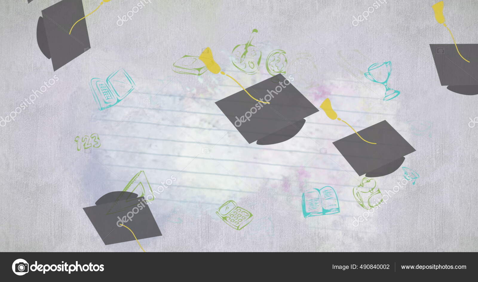 Image Falling Graduation Caps School Pictograms White Background ...