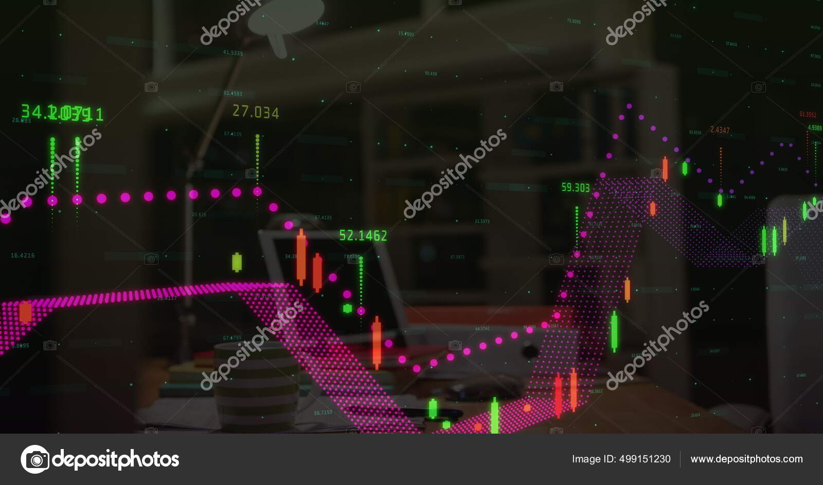 Digital Composite Image Financial Data Processing World Map Office Desk ...