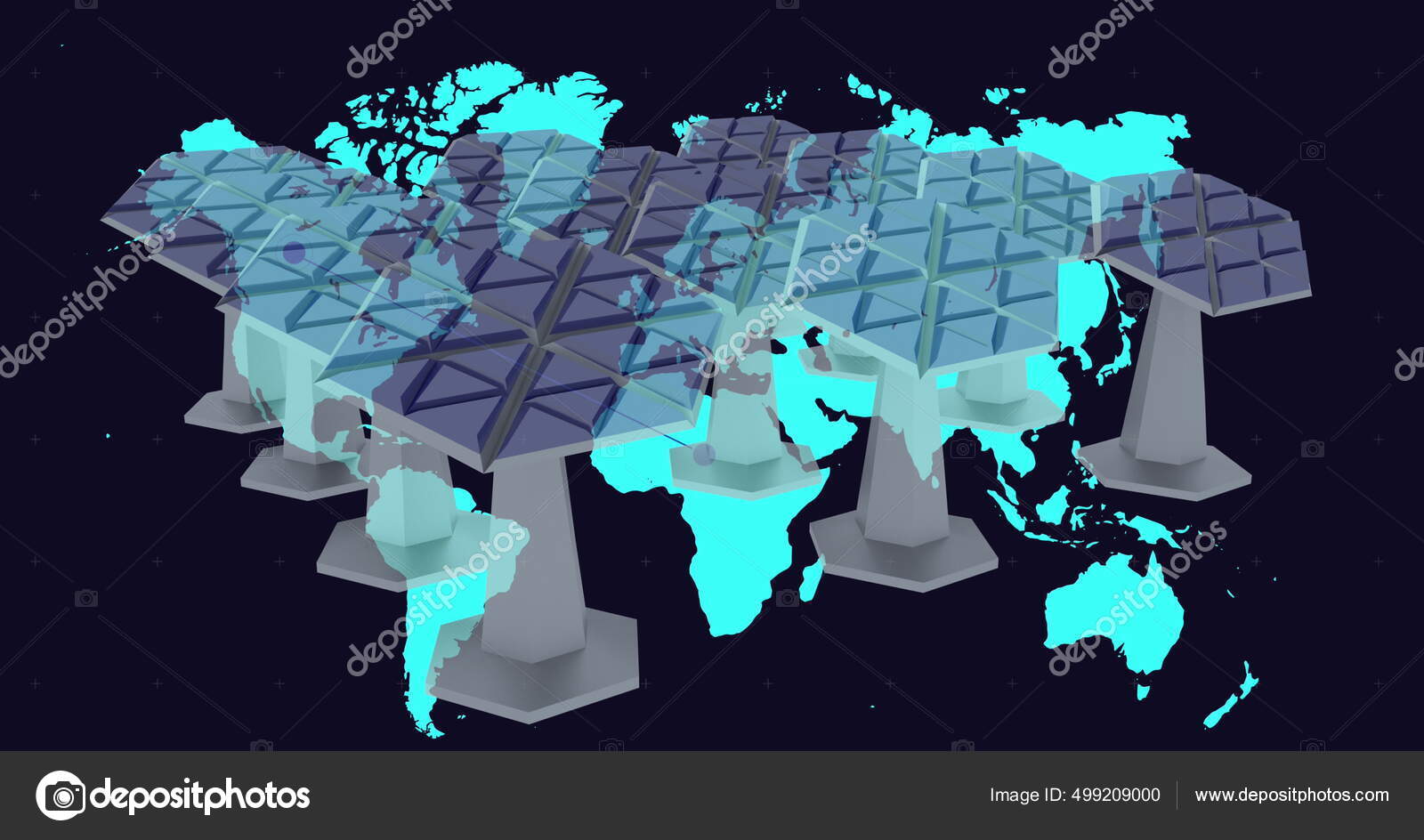 Solar Panels Multiple Traffic Cones World Map Black Background Global ...