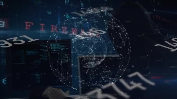 Animation Rotating Global Network Firewall Security Warning Data ...