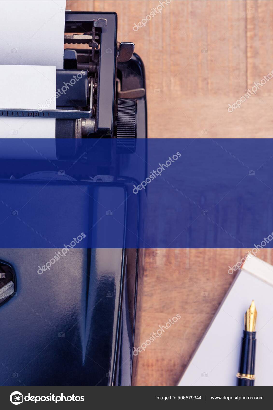 Blue Banner Copy Space Printer Wooden Background Printing Business ...