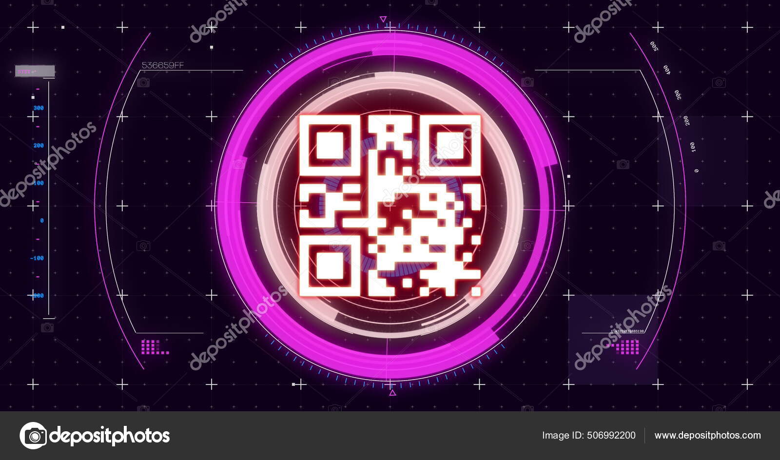 Digital Image Code Scanner Neon Scanner Blue Background Computer ...