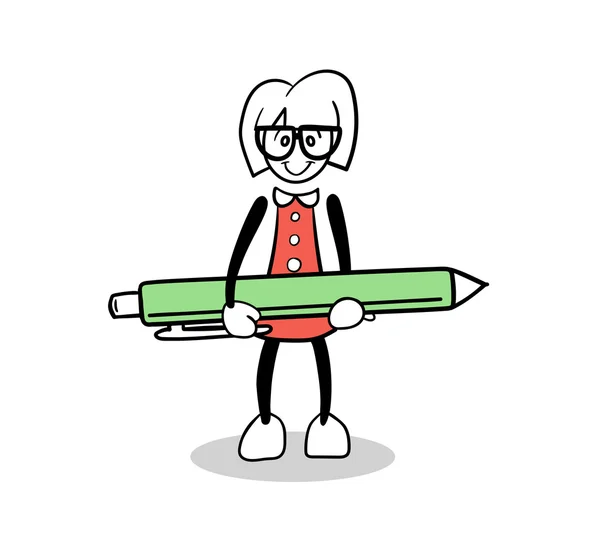 Cartoon holding green pen — Stock Vector © vectorfusionart #72658817