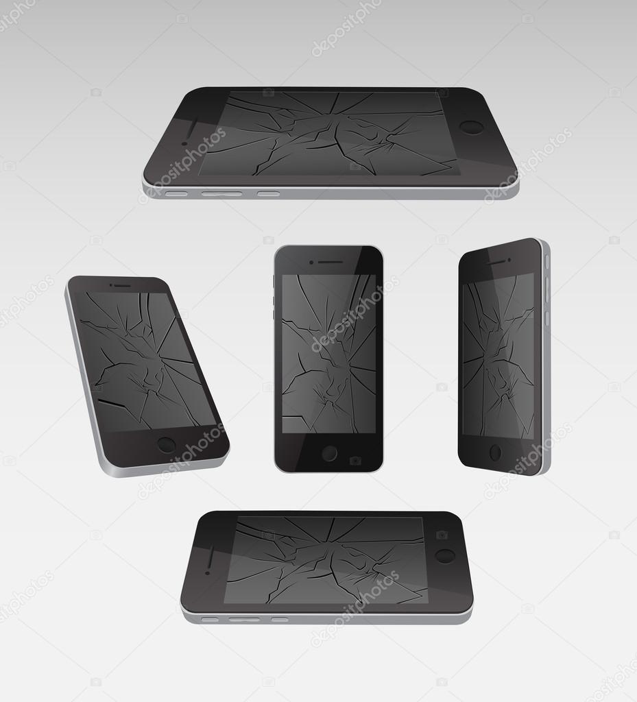 Five broken smartphones Stock Vector by ©vectorfusionart 72657137