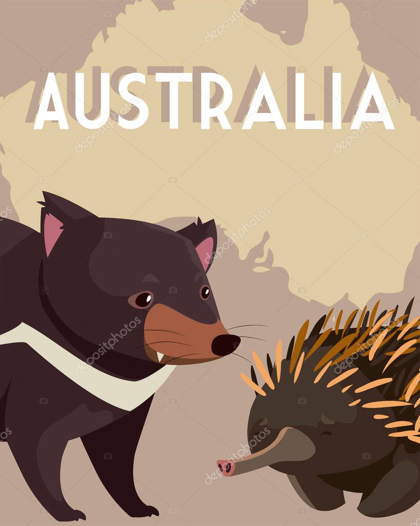 erizo y tasmanian diablo australiano mapa fauna animal 2023