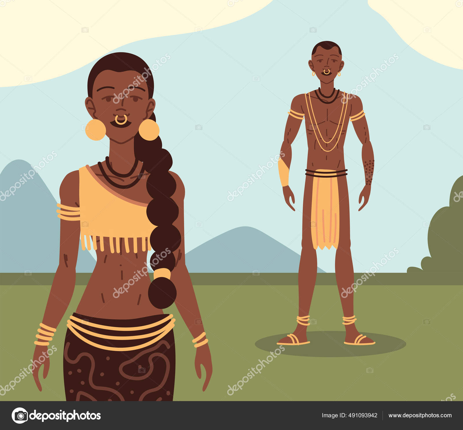 Pareja aborigen en el exterior Vector de stock por ©djv 491093942