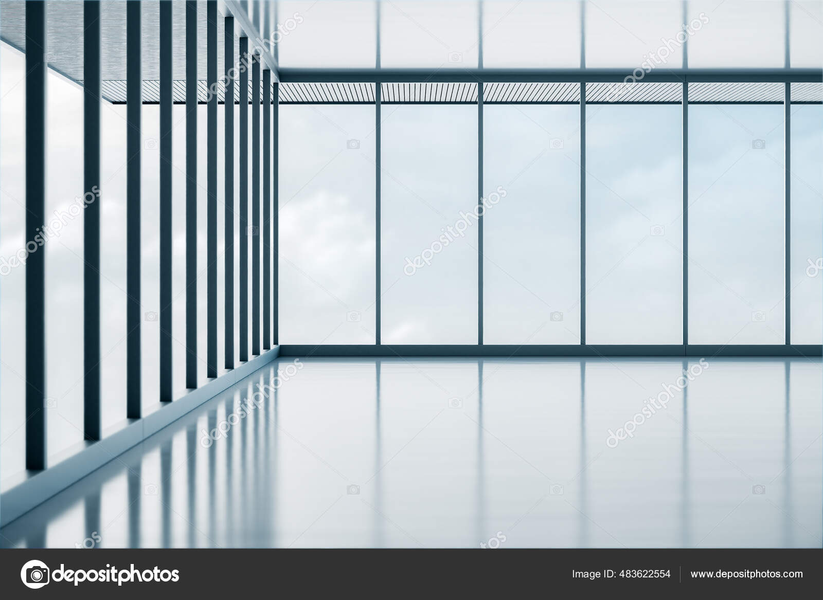 Front Big Hall Wide Window Reflection Floor Sky View Daylight — Stock ...