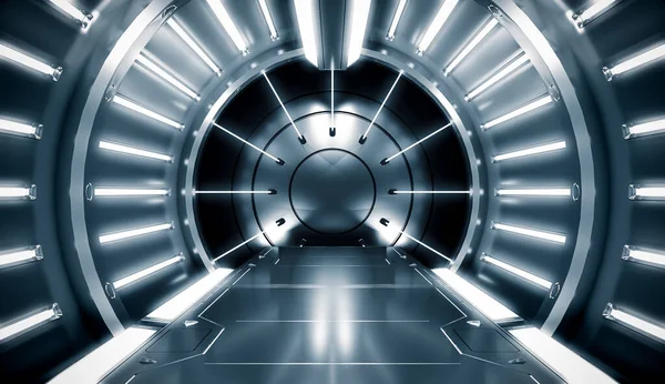 Abstract Circle Spaceship Corridor Futuristic Tunnel Light Future Interior Background — Stock ...