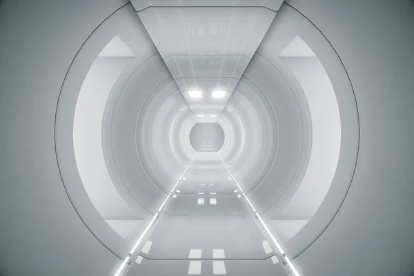 Abstract Circle Spaceship Corridor Futuristic Tunnel Light Future Interior Background — Stock ...