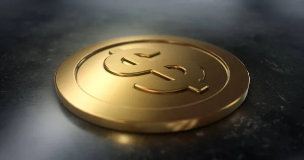 Macro shot of gold coin with dollar sign. Symbol about finance and ...