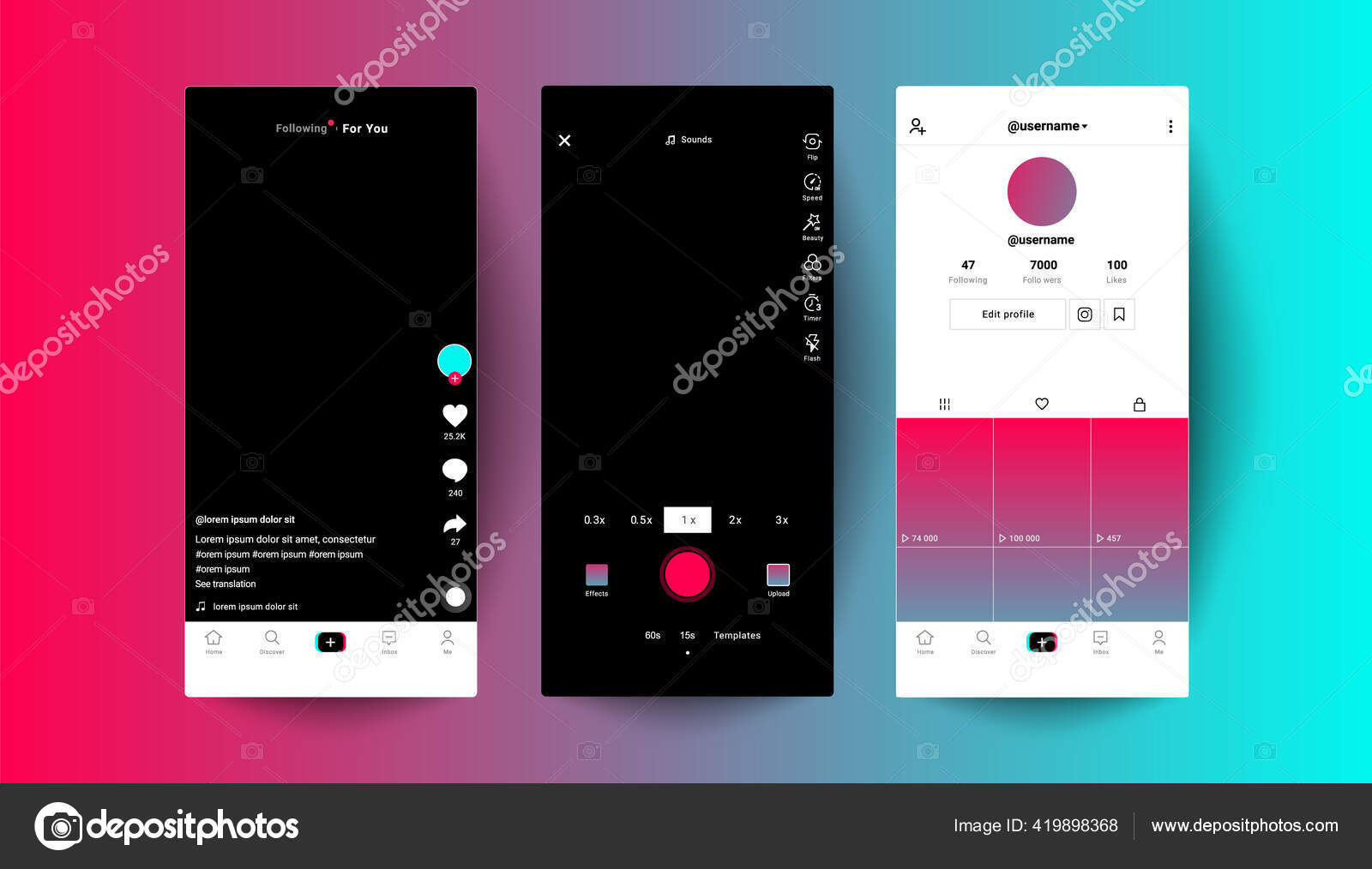Trendy Tik Tok Screen Interface Mockup Tik Tok Icons Social Stock ...