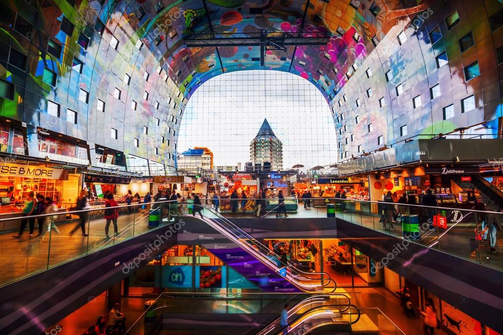 Inside of the modern market hall in Rotterdam, Netherlands – Stock ...