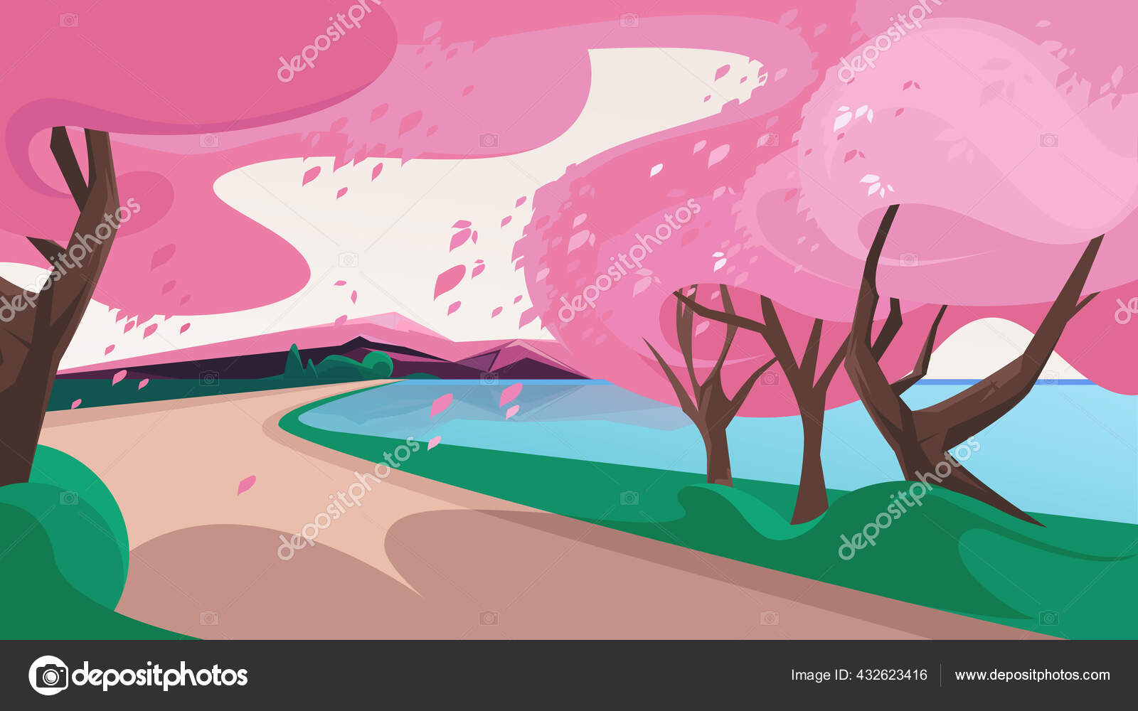 Sakura with falling leaves. Stock Vector by ©PavKon 432623416