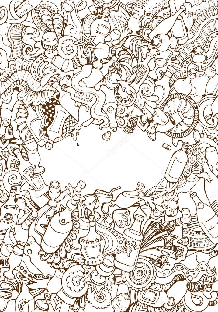 Party alcohol drinks doodle collage — Stock Vector © Sentavio #124428406