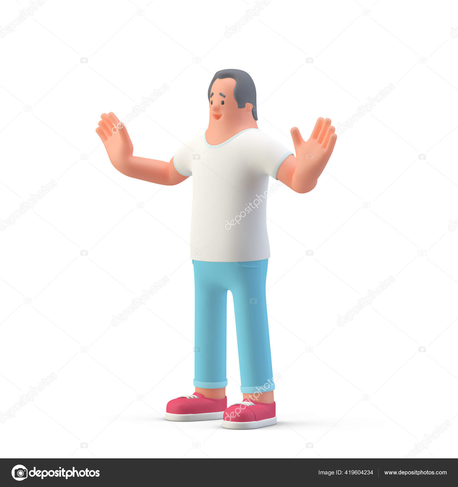 Man Surprising Standing White Background Side View Wait Stop Pose ...