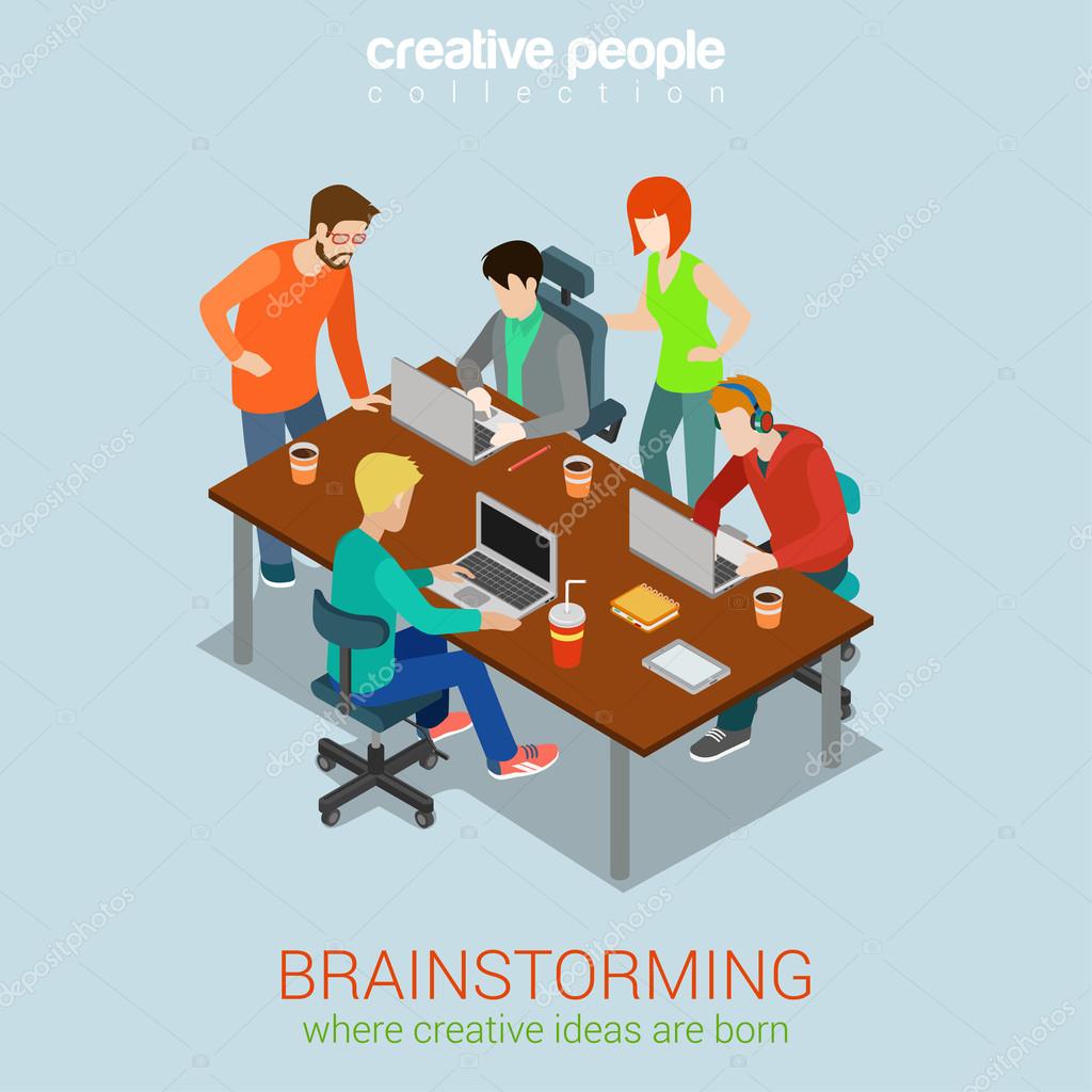 Teamwork around table laptop Stock Vector Image by ©Sentavio #83136000