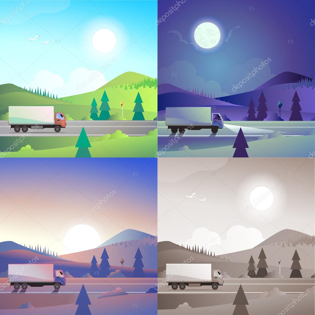 Delivery truck transport scene set Stock Vector Image by ©Sentavio ...