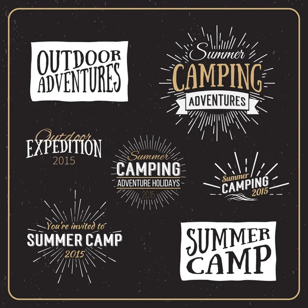 Vintage Summer Camp Badges And Outdoor Adventure Logos Emblems Stock