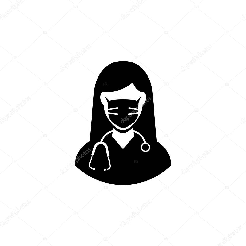Icono médico femenino. Icono negro sólido de una doctora con una ...