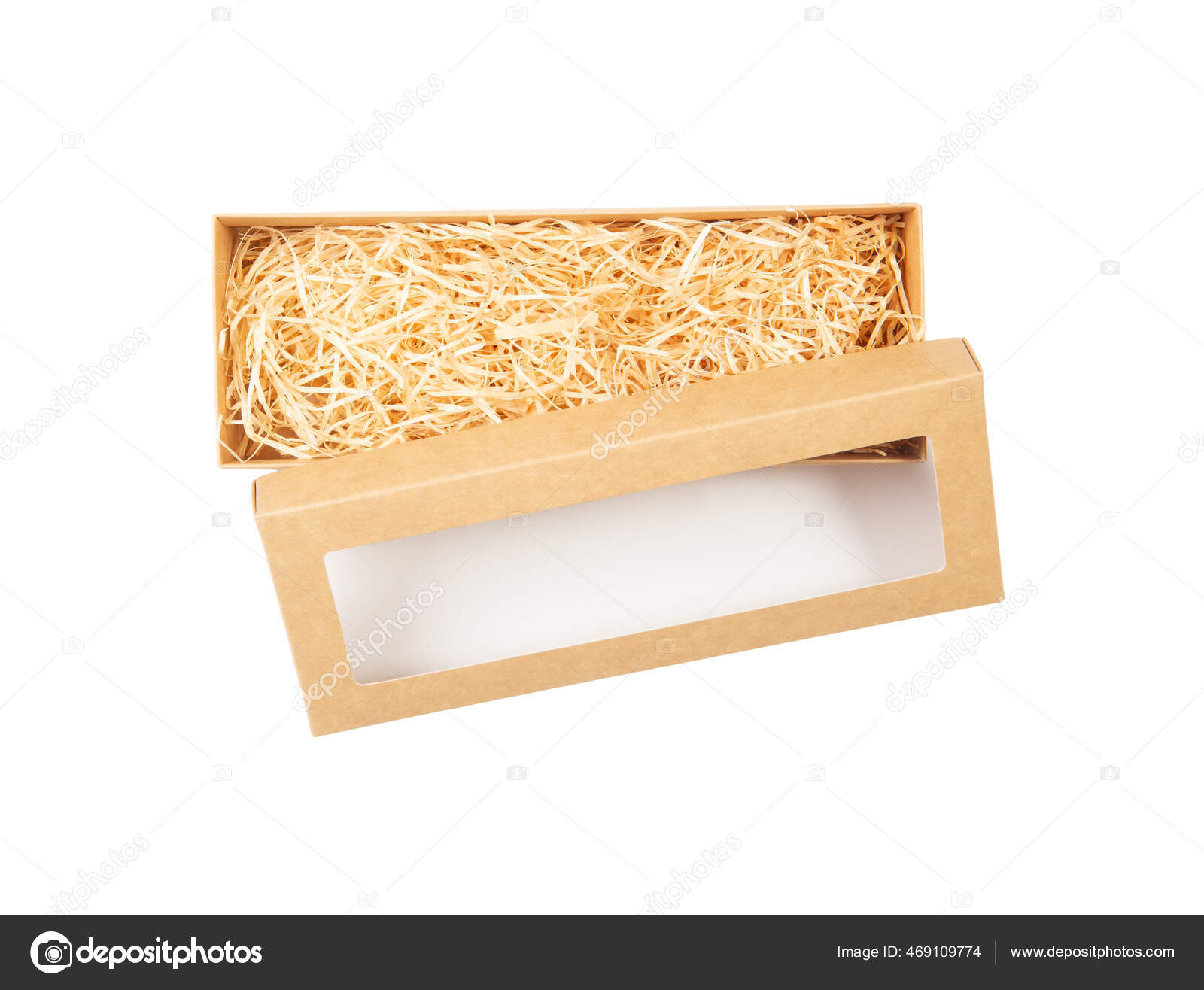 Top View Open Cardboard Box Shredded Wood Excelsior Filling Window ...