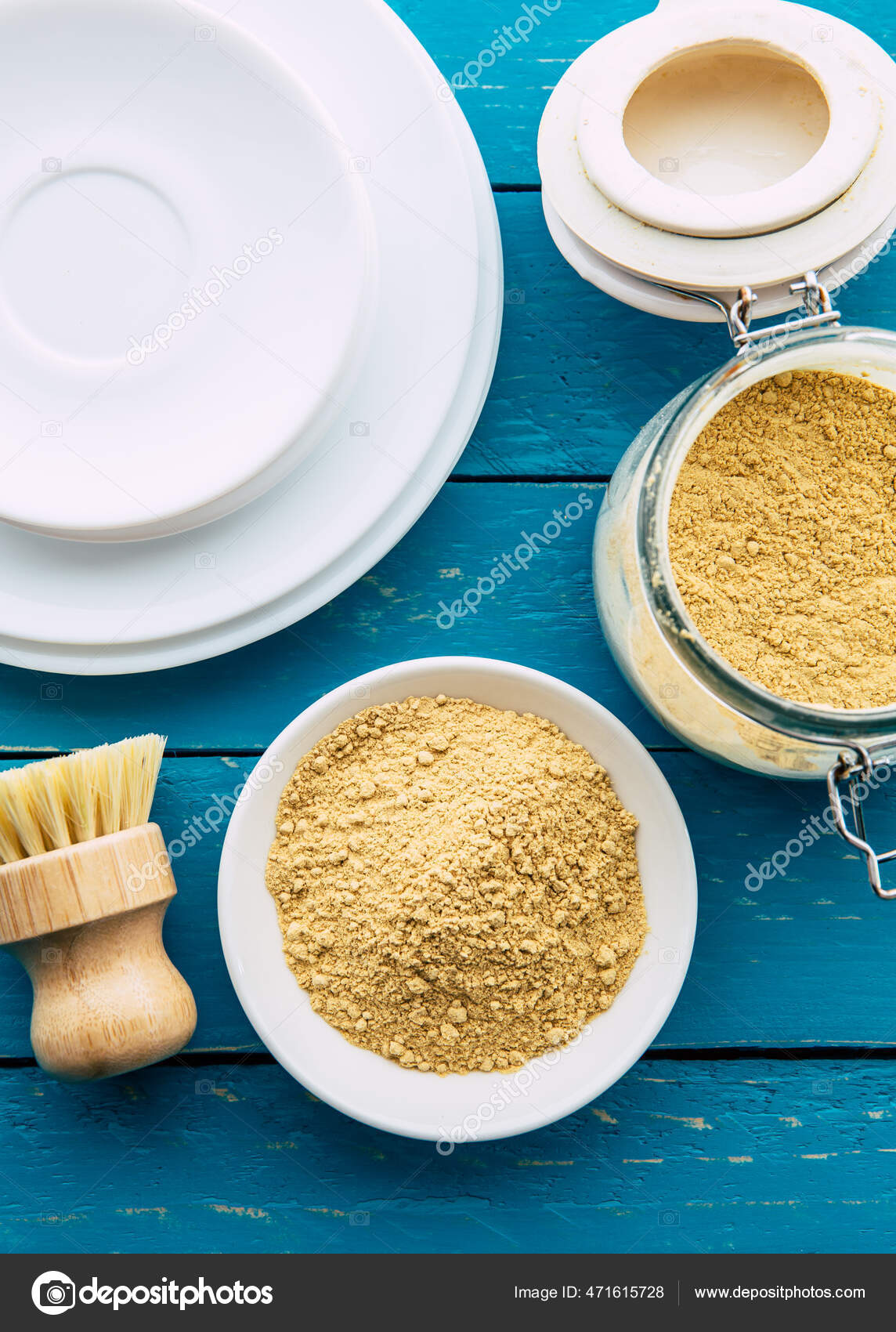 Using Mustard Powder Washing Dishes Concept White Clean Plates Bowl ...