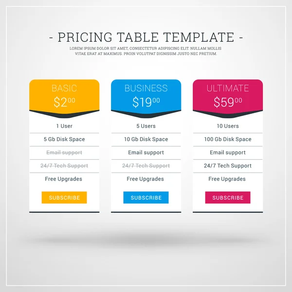 Design Template for Pricing Table for Websites and Applications. Flat ...